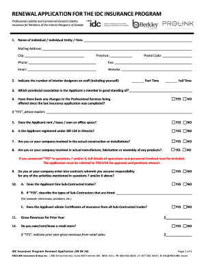 Fillable Online RENEWAL APPLICATION FOR THE IDC INSURANCE PROGRAM Fax ...