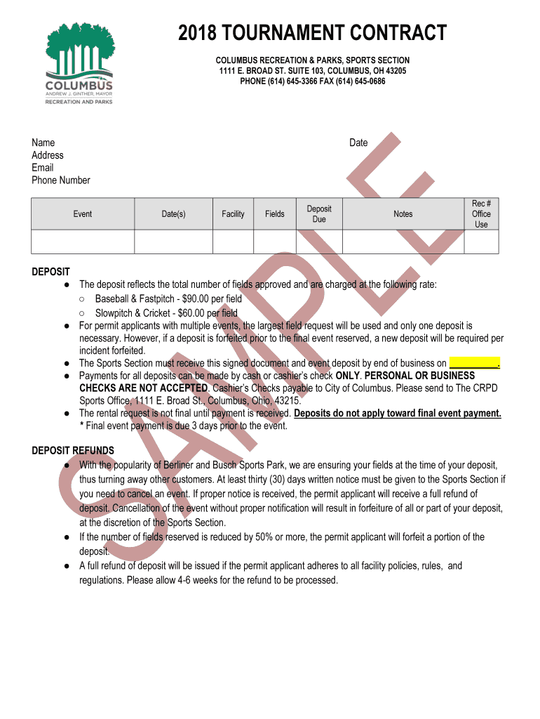 Fillable Online 2018 TOURNAMENT CONTRACT Fax Email Print - pdfFiller