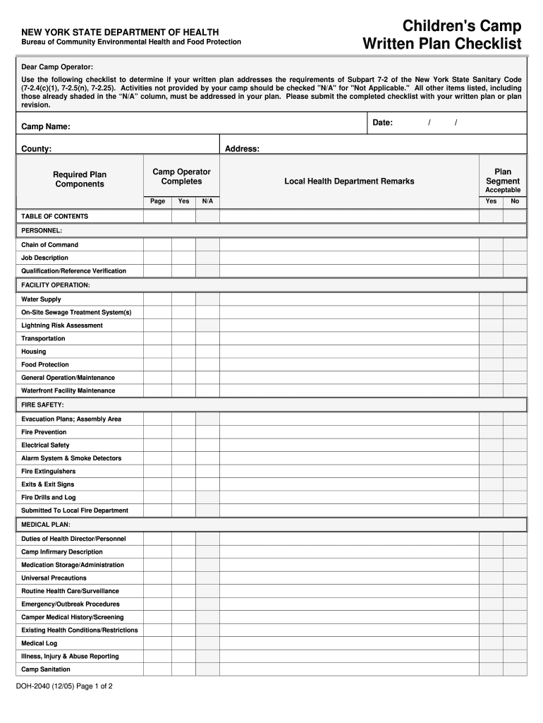 Fillable Online Written Plan Checklist Fax Email Print - pdfFiller