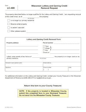 Lottery Credit Removal Form - Wisconsin Department Of Revenue ...