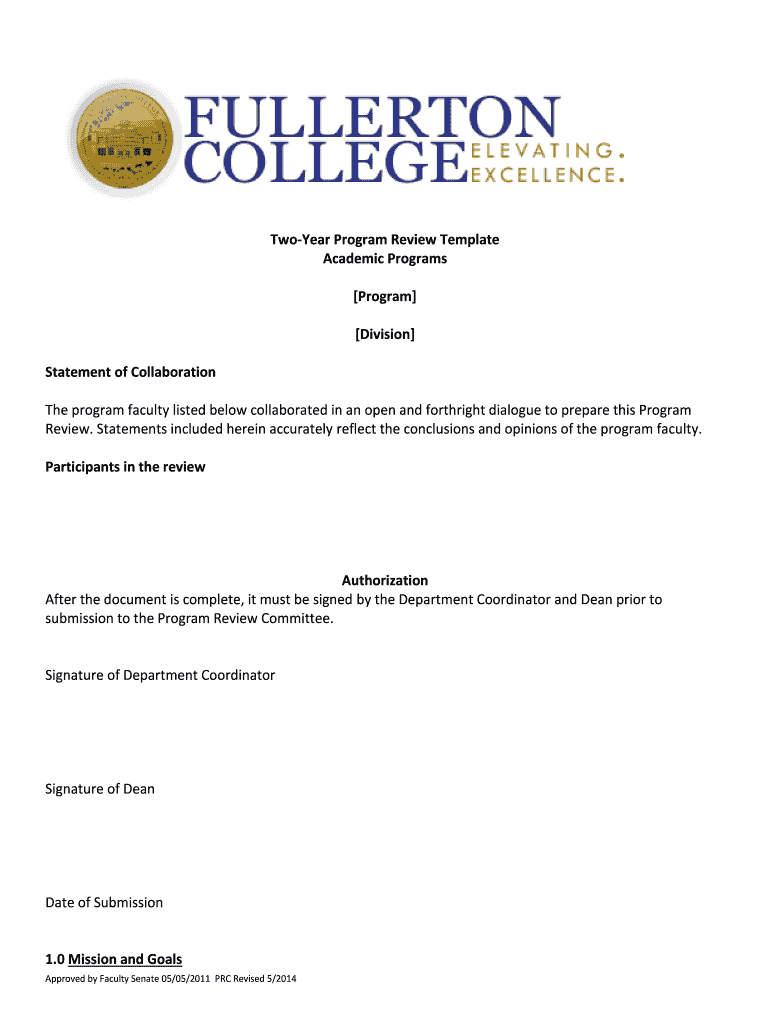 Fillable Online programreview fullcoll Two-Year Program Review Template ...