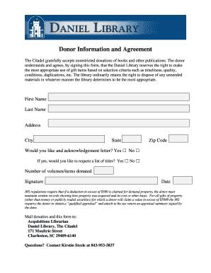 Fillable Online Donor Information and Agreement Fax Email Print - pdfFiller