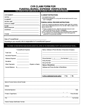 Fillable Online lcle louisiana CVR CLAIM FORM FOR - lcle louisiana Fax Email Print - pdfFiller