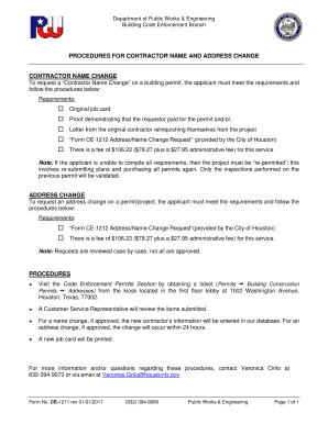Fillable Online PROCEDURES FOR CONTRACTOR NAME AND ADDRESS CHANGE Fax ...