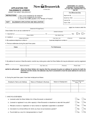 Fillable Online pxw1 snb APPLICATION FOR SALESMAN'S LICENCE - Service ...