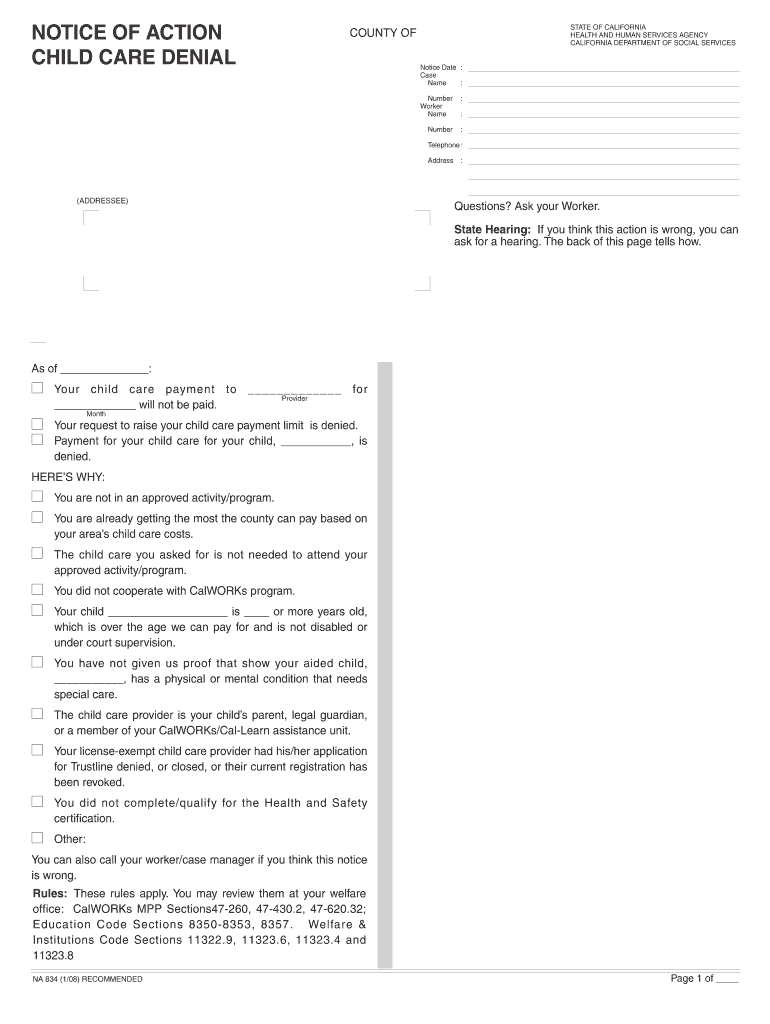 Fillable Online cdss ca NA 834 Fax Email Print - pdfFiller