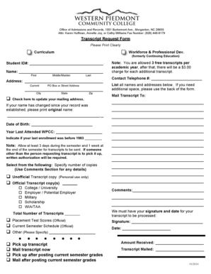 Fillable Online wpcc TRANSCRIPT REQUEST FORM_1-2014 - wpcc Fax Email ...
