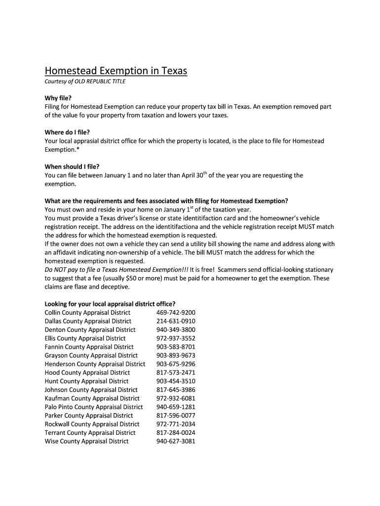 Fillable Online Homestead Exemption in Texas Fax Email Print - pdfFiller