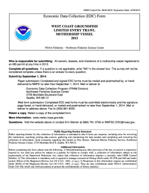 Fillable Online nwfsc noaa 2013 Mothership Form - Northwest Fisheries Science Center - NOAA ...