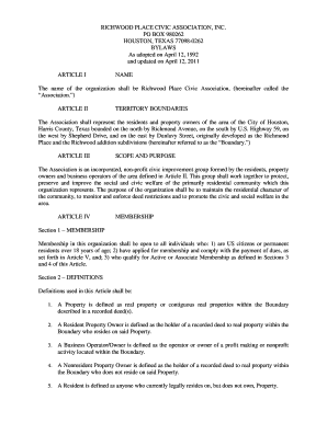 Fillable Online RICHWOODPLACECIVICASSOCIATIONBy-Laws.docx1. Free ...