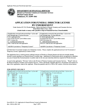 Fillable Online Application for funeral director license by endorsement ...