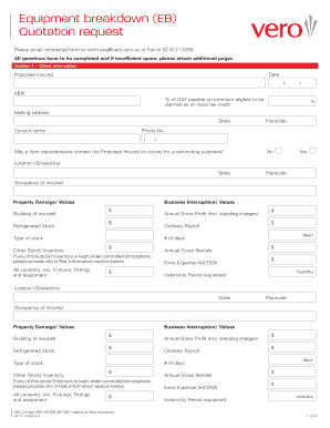 Fillable Online Equipment breakdown (EB) Quotation request - Vero ...