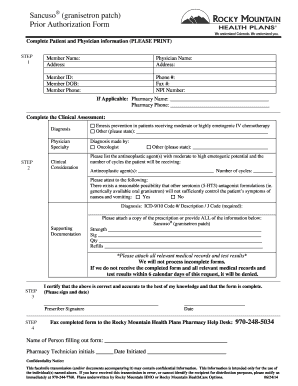 Fillable Online rmhp ( patch) Prior Authorization Form - Rocky ...