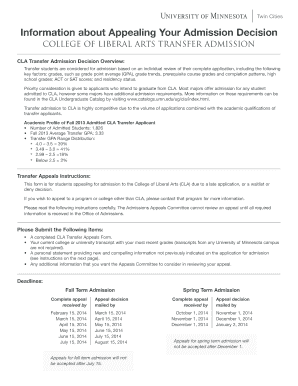 Fillable Online admissions tc umn CLA Transfer Appeal Form - Office of ...