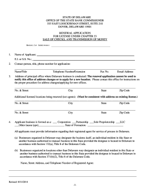 Fillable Online banking delaware Sale of Checks License Renewal Packet ...
