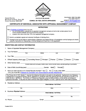 Fillable Online dpr delaware Certificate of individual associated with ...