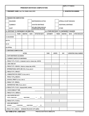 Fillable Online js pentagon DD Form 2710-1, Prisoner Sentence ...