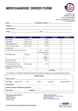 Fillable Online MERCHANDISE ORDER FORM 25 National Cct FORREST ACT 2603 ...