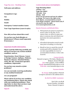 Fillable Online Yoga Day 2011 - Booking Form Full name and address ...