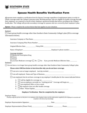 Fillable Online sscc Spouse Health Benefits Verification Form ...