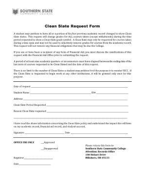 Fillable Online sscc Clean Slate Request Form - Southern State ...