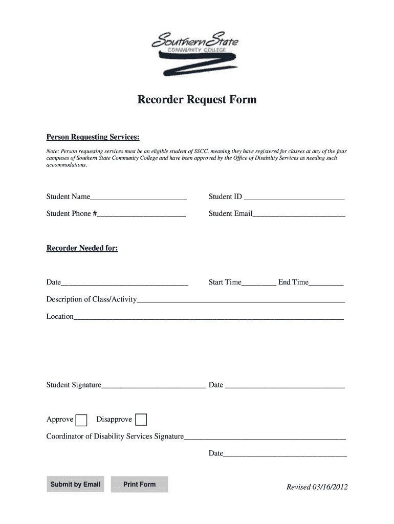 Fillable Online sscc Recorder Request Form - Southern State Community College Fax Email Print ...