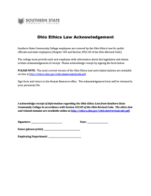 Fillable Online sscc ohio ethics law acknowledgement form Fax Email ...