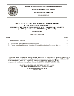 Fillable Online hfsrb illinois Neonatal Intensive Care Exemption Application - Illinois Health ...