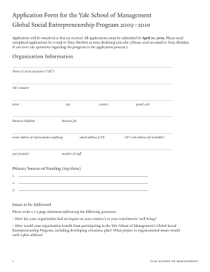 Fillable Online Application Form for the Yale School of Management ...