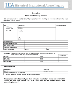 Fillable Online hiainquiry Template - Legal Costs bInvoiceb PDF 181 KB ...