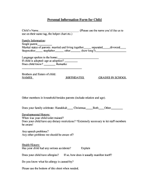 Fillable Online Personal Information Form For Child - WordPress.com Fax ...