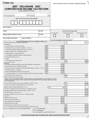 Fillable Online revenue delaware FORM 1100 2007 DELAWARE 2007 ...
