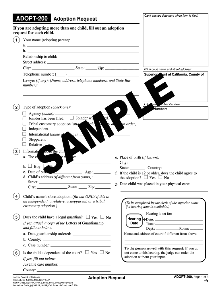 Fillable Online ADOPT-200 Adoption Request - s3.amazonaws.com Fax Email ...