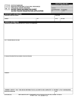 Fillable Online dnr missouri WATER TRACE INFORMATION SHEET WATER TRACER ...