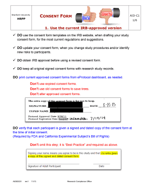 Fillable Online humansubjects stanford Consent Form Do's & Don'ts ...