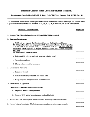 Fillable Online oag ca Informed Consent Form Check list (Human Research ...