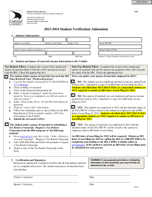 Fillable Online oakland Print Form Student Financial Services Financial ...