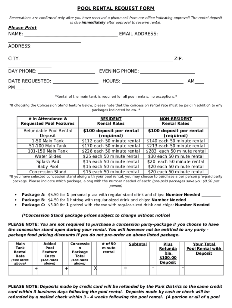 Pool Rental Application - Norridge Park District Doc Template | pdfFiller