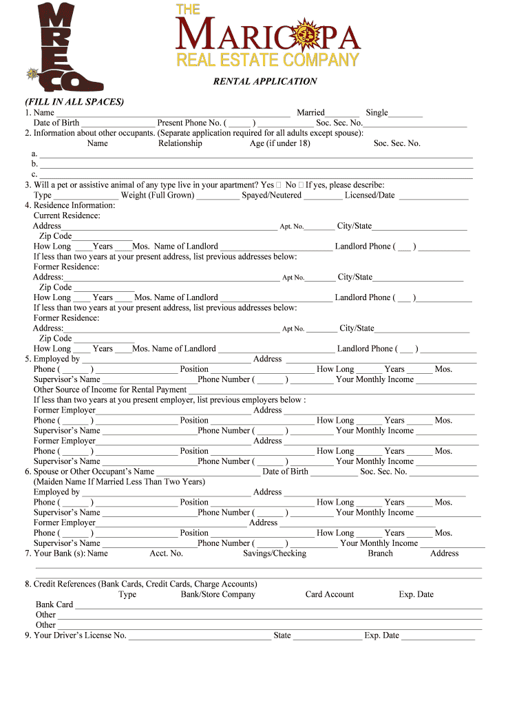 Fillable Online RENTAL APPLICATION (FILL IN ALL SPACES) Fax Email Print - pdfFiller