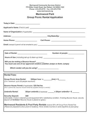 Fillable Online marinwood Marinwood Park Group Picnic Rental ...