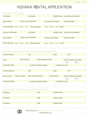 Fillable Online Indiana Rental Application Form - TReXGlobal.com Fax ...