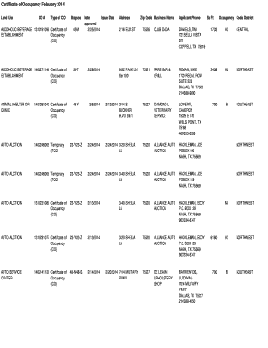 Fillable Online Land Use CO # Type of CO Mapsco Date Issue Date Address ...