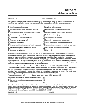 Fillable Online Notice of Adverse Action - CreditLink Corporation Fax ...