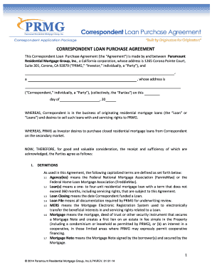 Fillable Online CORRESPONDENT LOAN PURCHASE AGREEMENT REV 1-31 Fax ...