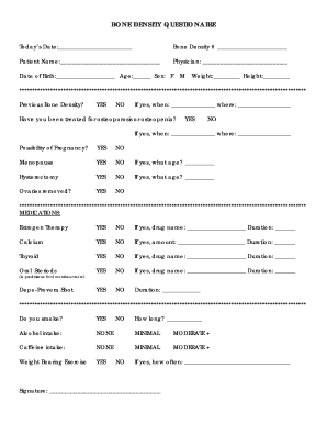 Fillable Online BONE DENSITY bQUESTIONAIREb Fax Email Print - pdfFiller