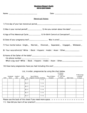 Fillable Online NEW OB bQUESTIONAIREb - Westshore Women39s Health Fax ...