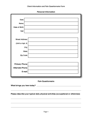 Fillable Online Client Information & Pain Questionnaire Form Fax Email ...