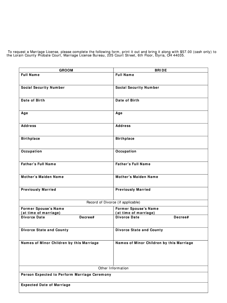Marriage License Application - Blank Fillable Template | Fill Out ...