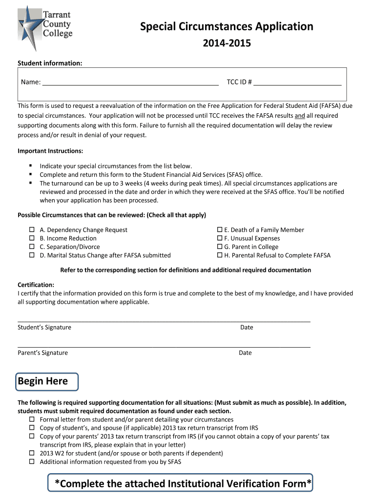 Fillable Online tccd Special Circumstances Form - Tarrant County College Fax Email Print - pdfFiller