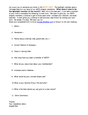 Fillable Online Let us put you or someone you know in the SPOTLIGHT Fax ...